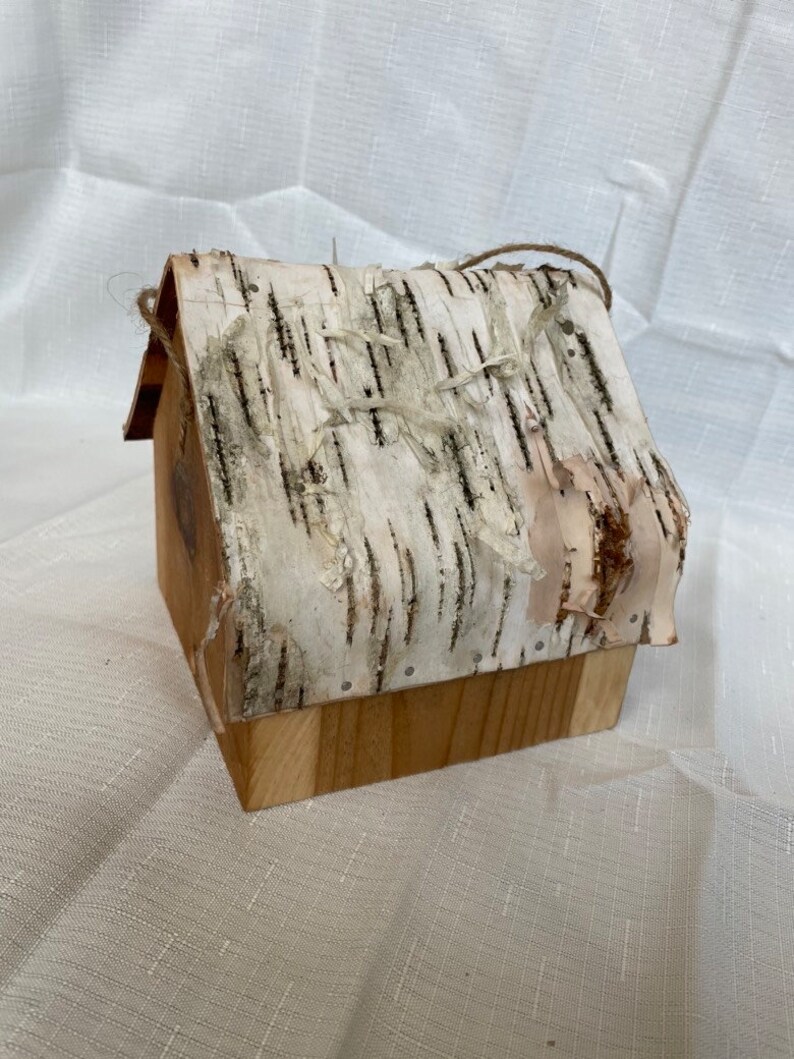Rustic Wooden Birdhouse Made From Reclaimed Wood and Birch Bark 11 - Etsy