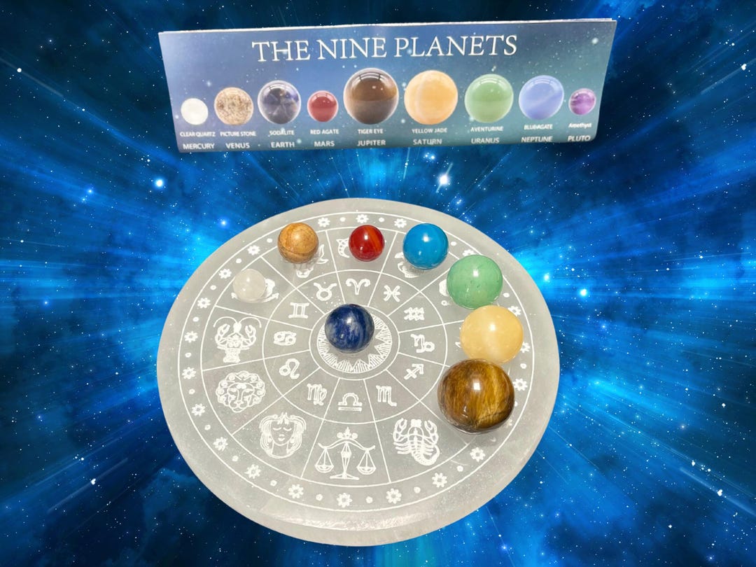 Planetary Crystal Grid Kit, Astrology Crystal Grid, Zodiac Wheel ...