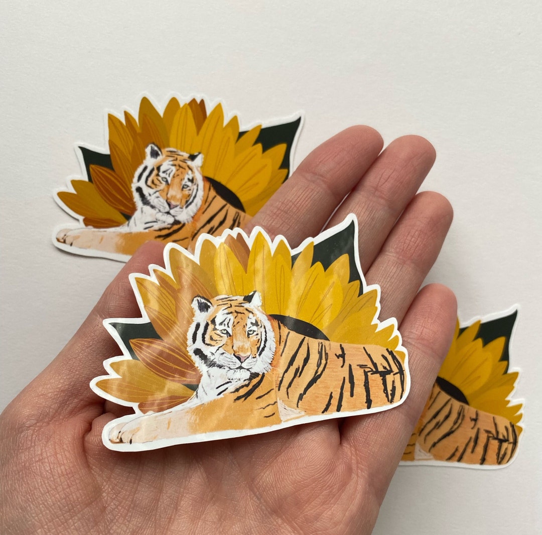 Sunflower Tiger Vinyl Sticker | Animal Illustration | Glossy/matte ...
