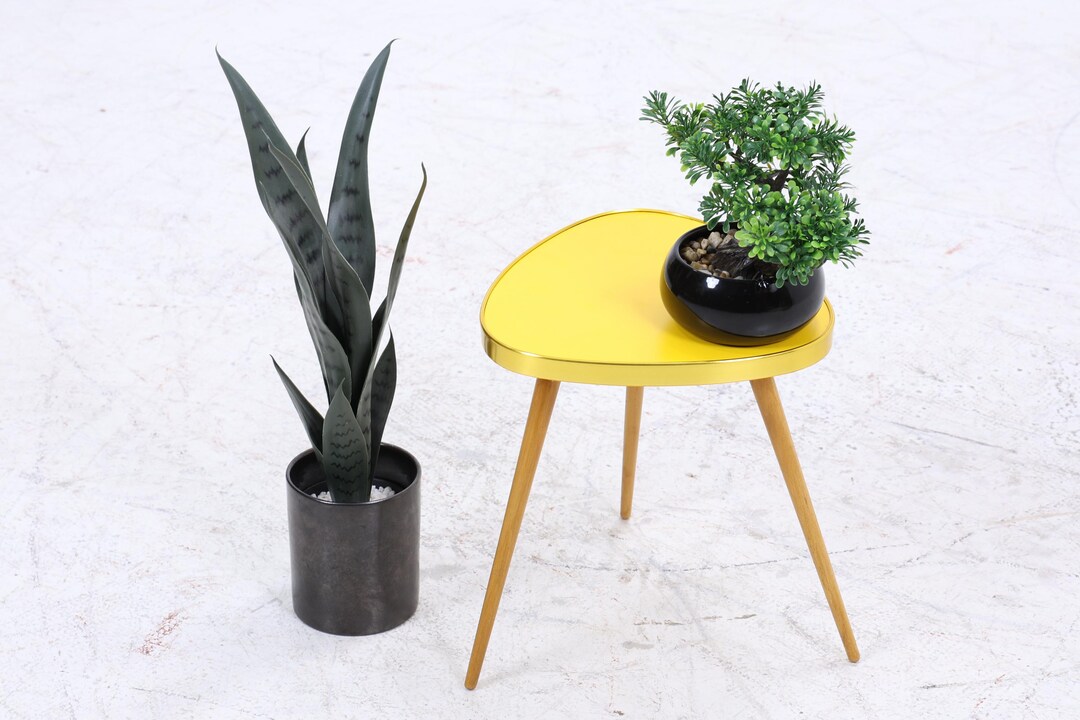 Vintage Plant Stand | Mid-century Kidney-shaped Table | Yellow Side ...