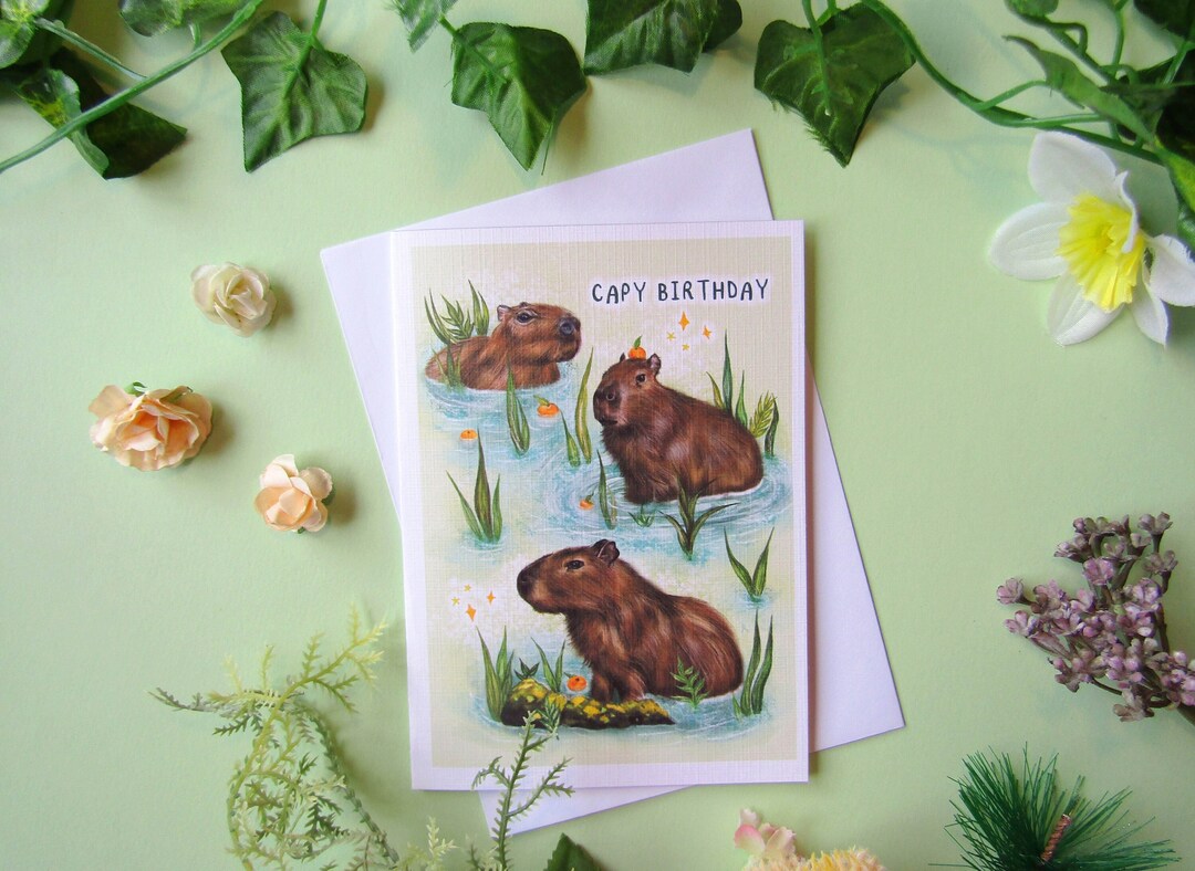 Capybara Card Animal Greeting Card Capybara Pun Happy - Etsy