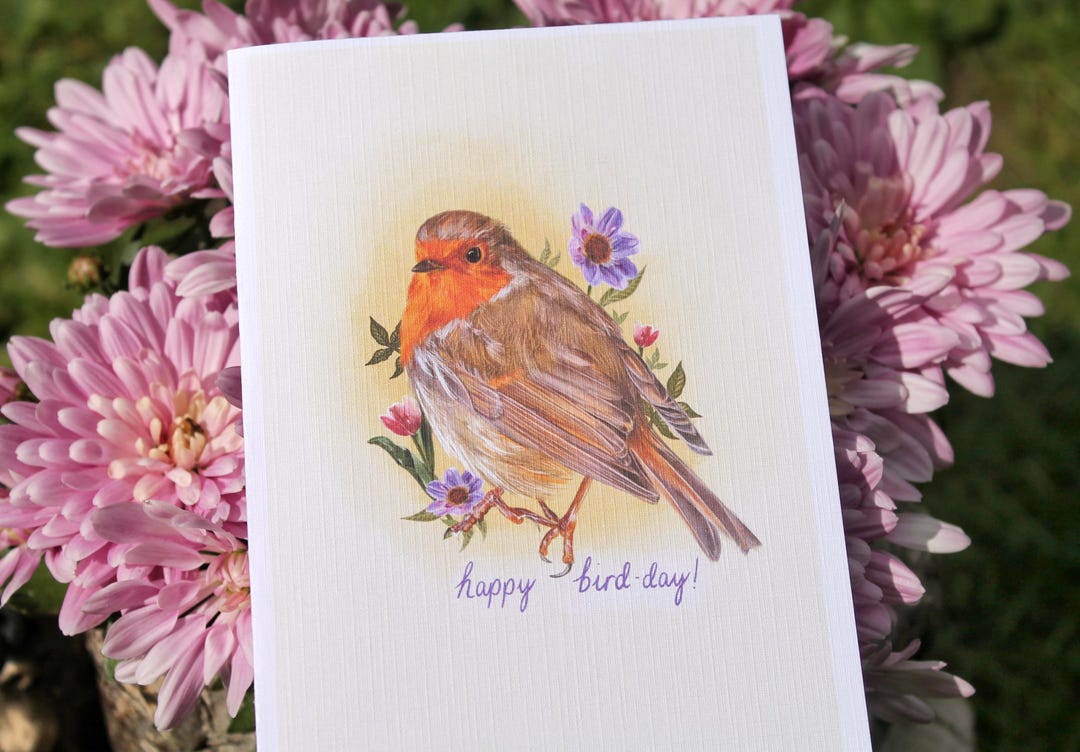 Bird Day Card, Happy Birthday, Bird Birthday Card, Robin Card, Bird ...