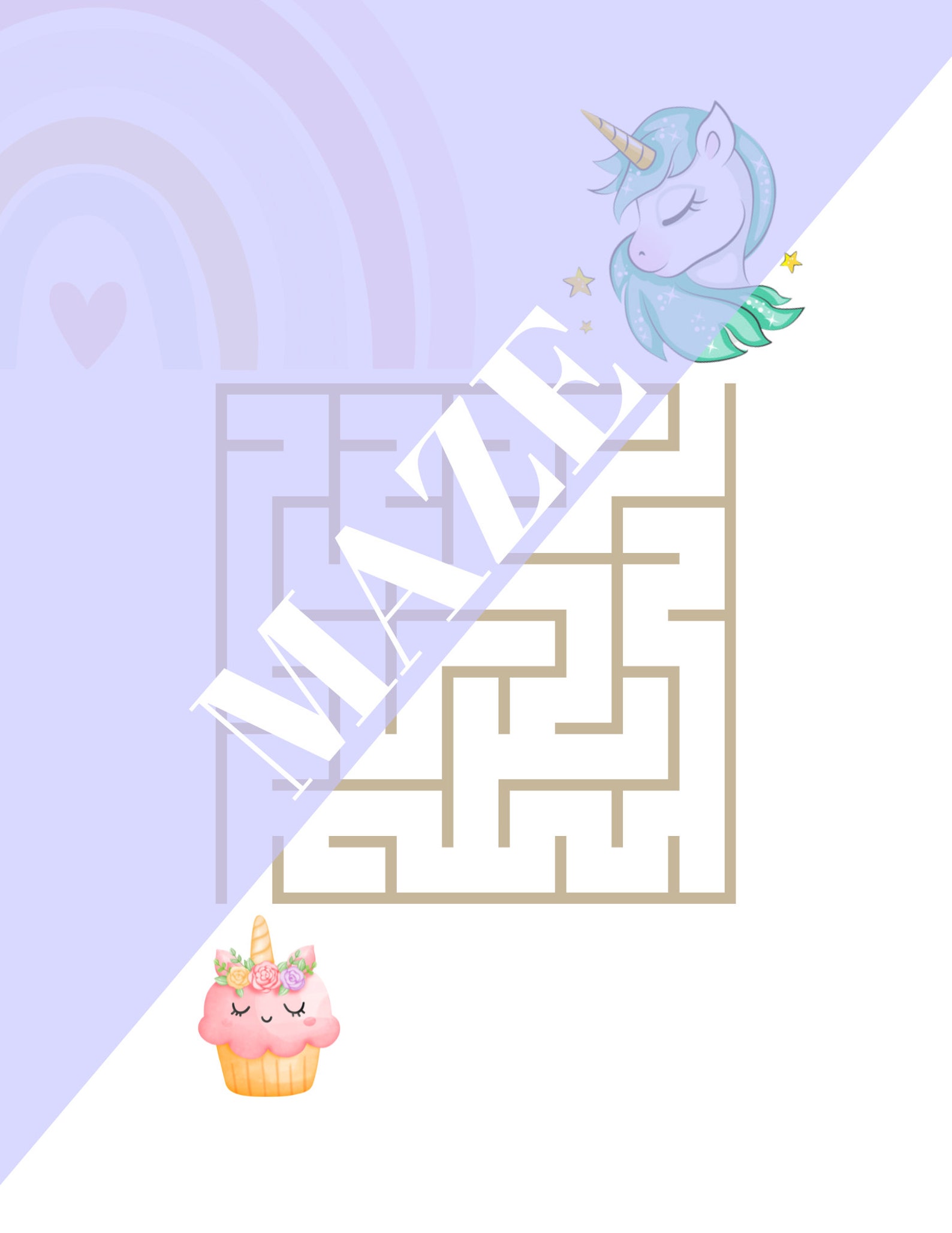 Easy Maze, Printable Unicorn Maze Games for Kids, Activity Sheets for ...