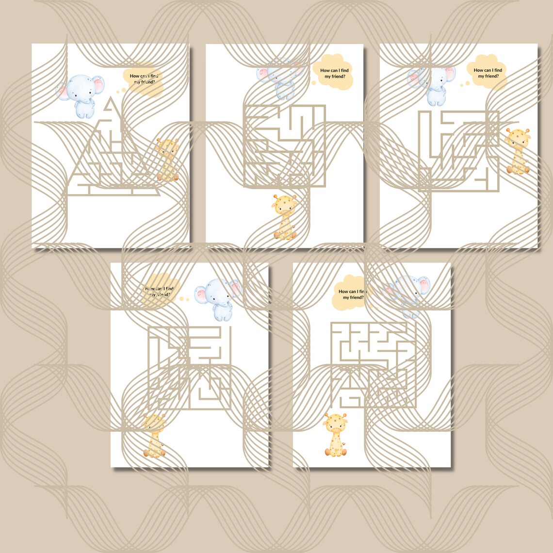 Easy Maze, Printable Elephant and Giraffe Maze Games for Kids, Activity ...