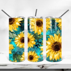Sunflowers and Turquoise Tumbler PNG, Western Tumbler Template, 20 Oz ...