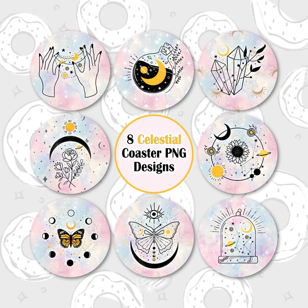Celestial Car Coaster PNG, Zodiac Sublimation Coaster Design, Star and ...