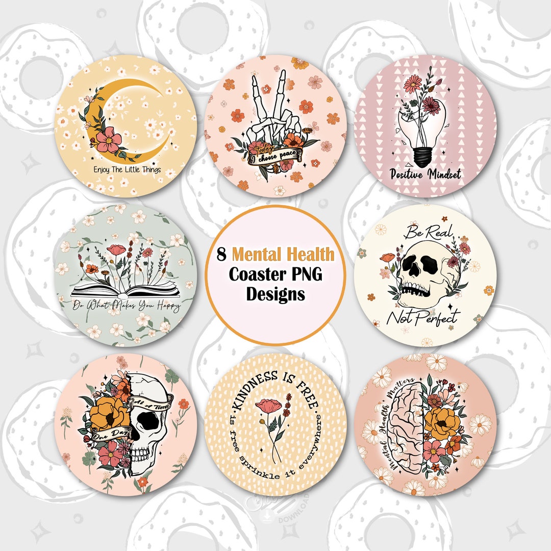 Mental Health Car Coaster PNG, Positive Quote Coaster Set, Floral ...