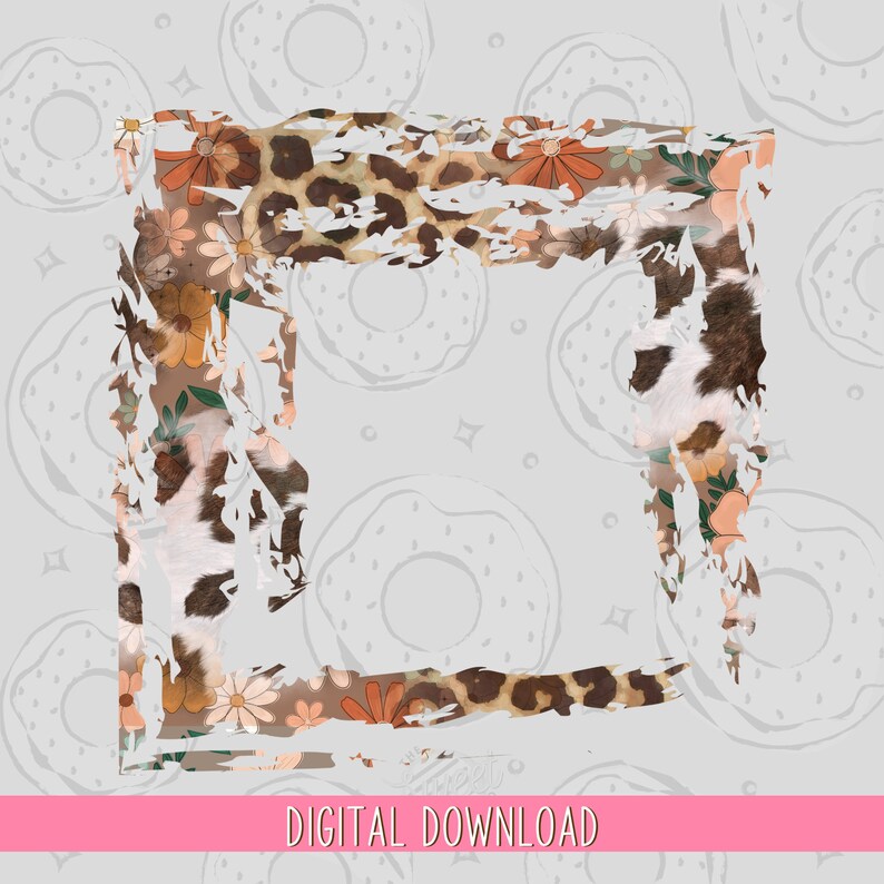 Western Background PNG, Boho Western Sublimation Patch, Floral Bleach ...