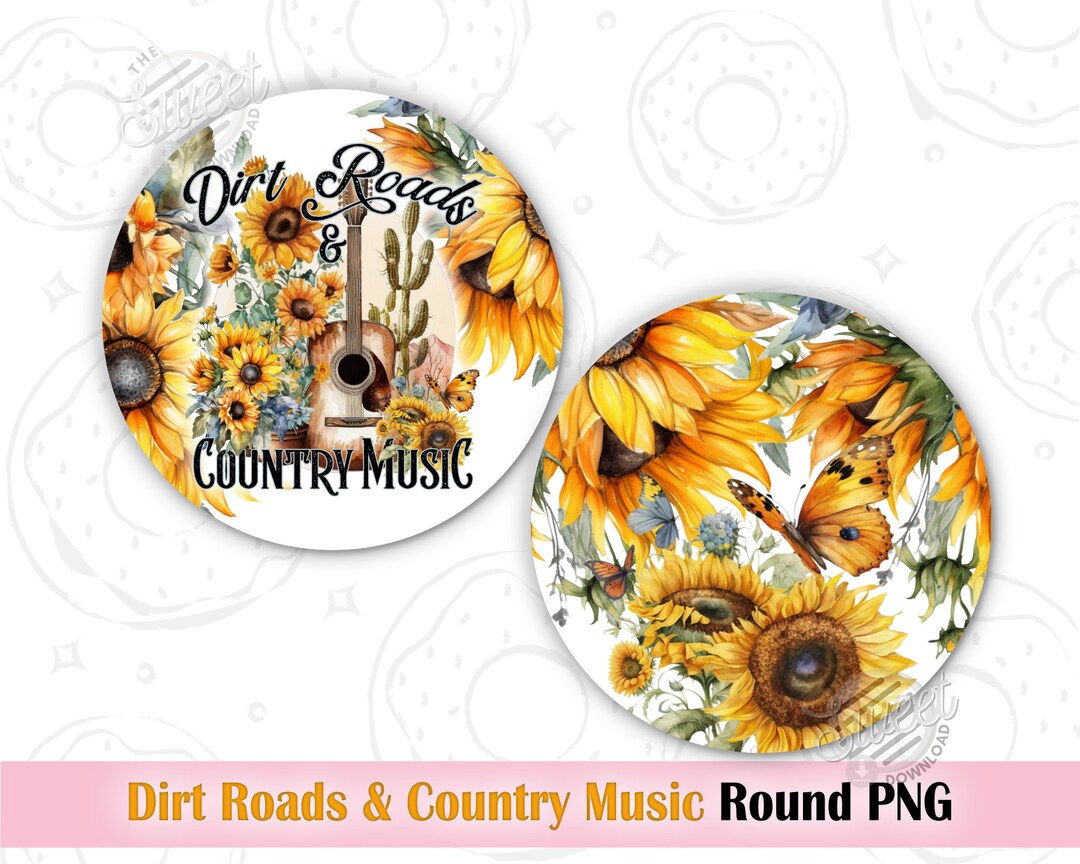 Dirt Roads Country Music Car Coaster PNG, Sunflower Round Coaster ...