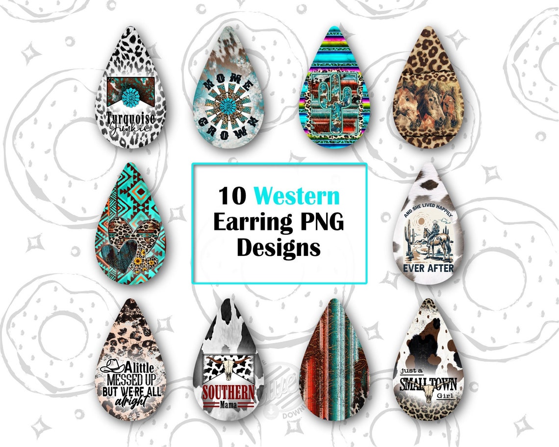 Western Earring PNG, Cowhide Sublimation Earring, Turquoise Earring ...