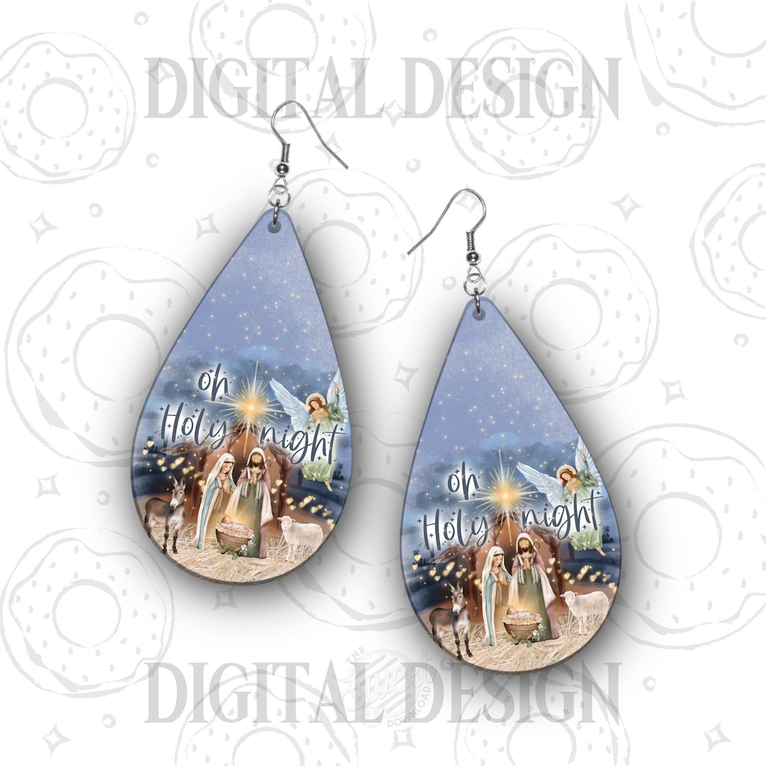 Christmas Earring PNG, Nativity Sublimation Earring, Oh Holy Night ...