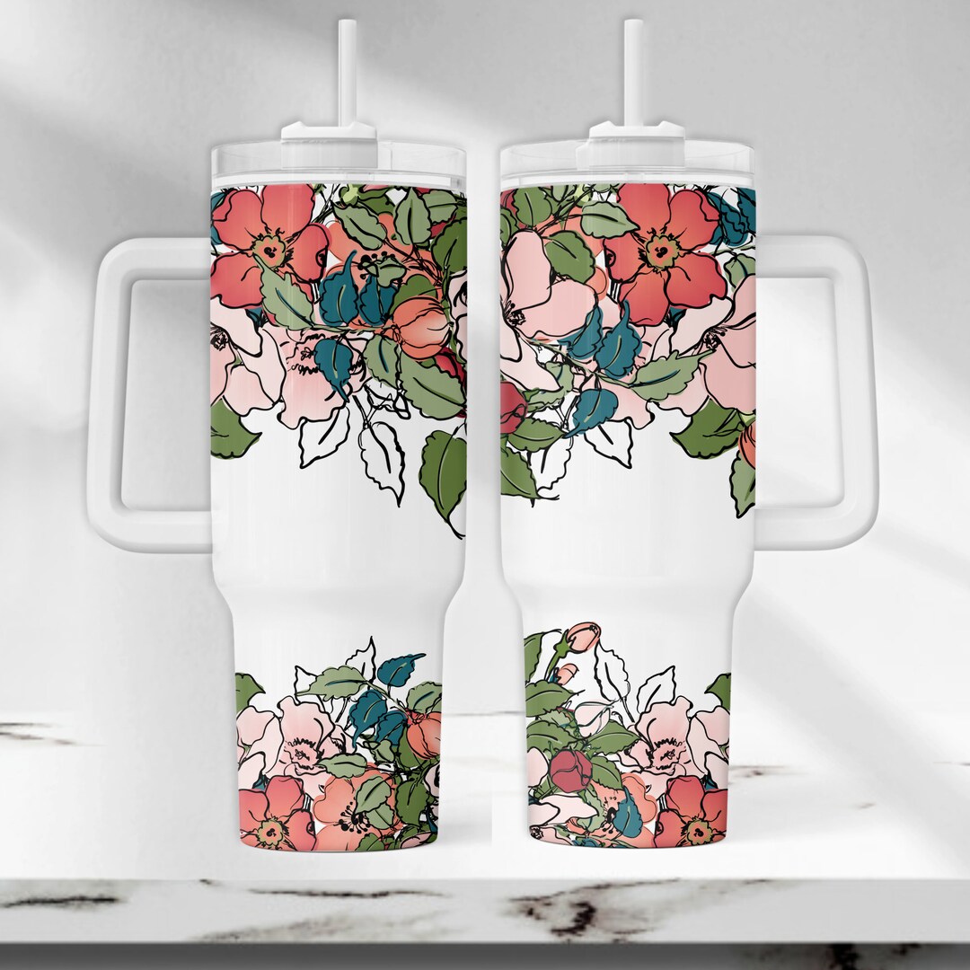 Floral 40 Oz Tumbler Wrap, Hand Drawn Floral 40 Oz Tumbler PNG, Line ...