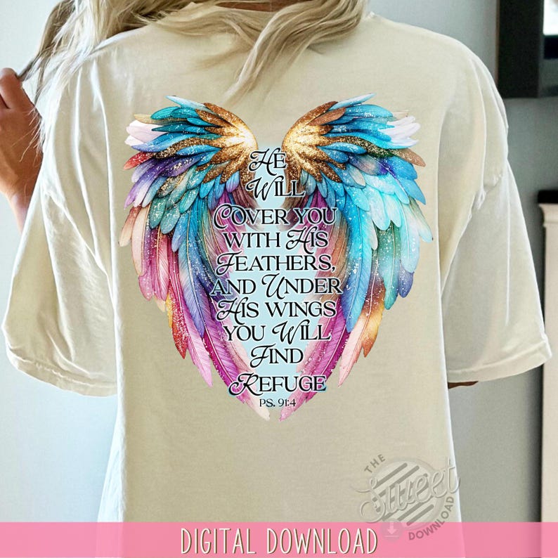 Under His Wing Christian PNG, Colorful Angel Wings Sublimation Design ...