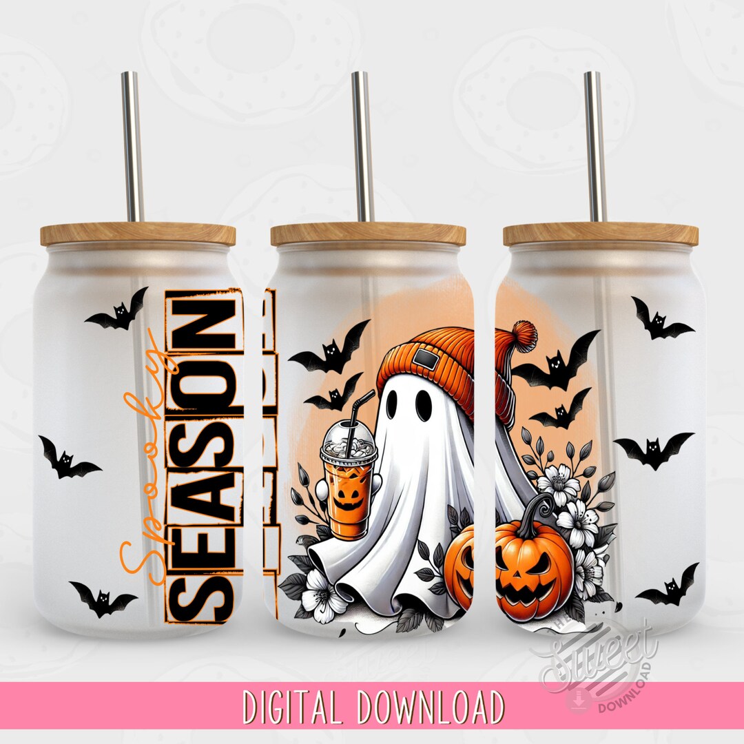 Halloween 16oz Glass Can Sublimation Design, Spooky Season Glass Can ...