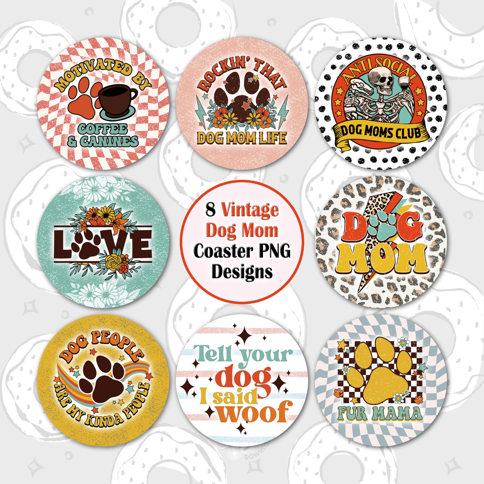 Dog Mama Car Coaster PNG, Dog Mom Coaster Sublimation Design, Vintage ...