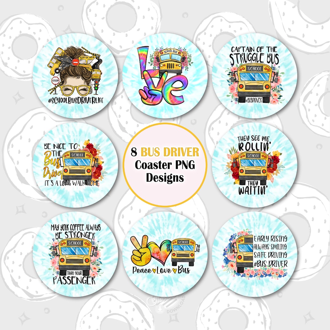 Bus Driver Car Coaster PNG, School Bus Sublimation Coaster, Back to ...