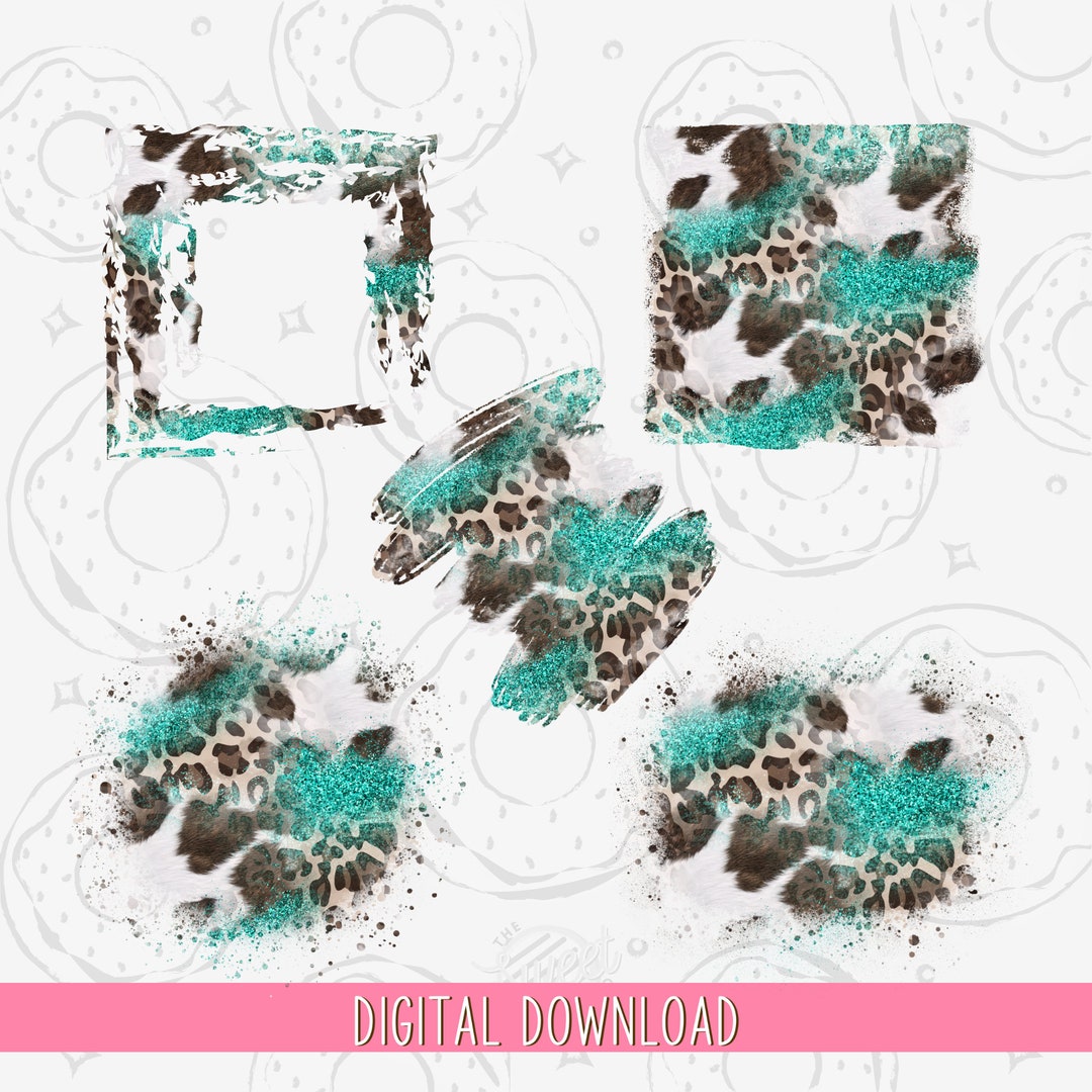 Cowhide Leopard Turquoise Glitter Background PNG, Western Sublimation ...