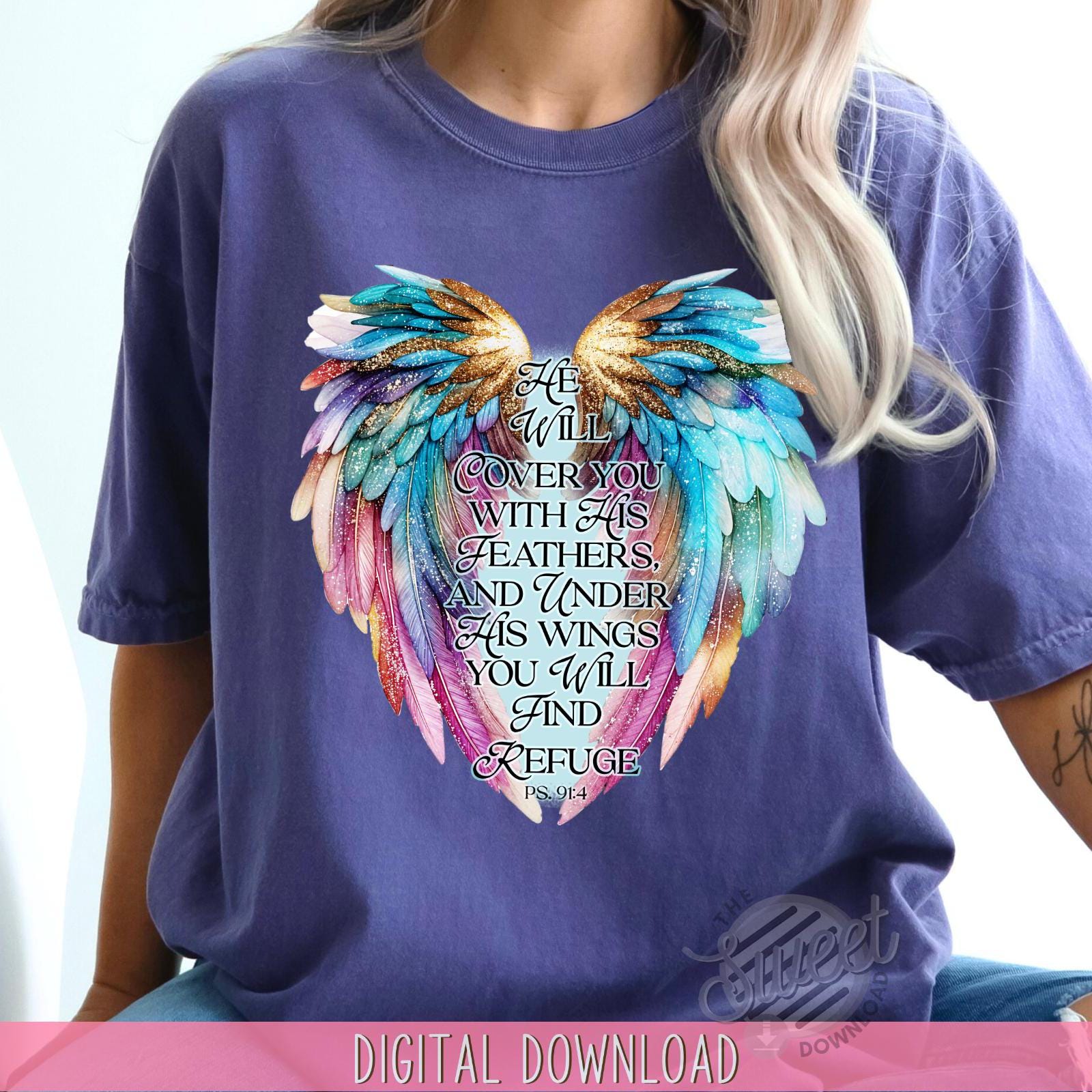 Under His Wing Christian PNG, Colorful Angel Wings Sublimation Design ...