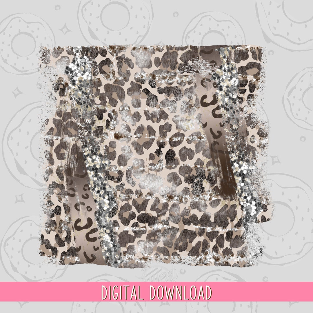 Leopard Sublimation Patch, Vintage Western Background PNG, Silver and ...