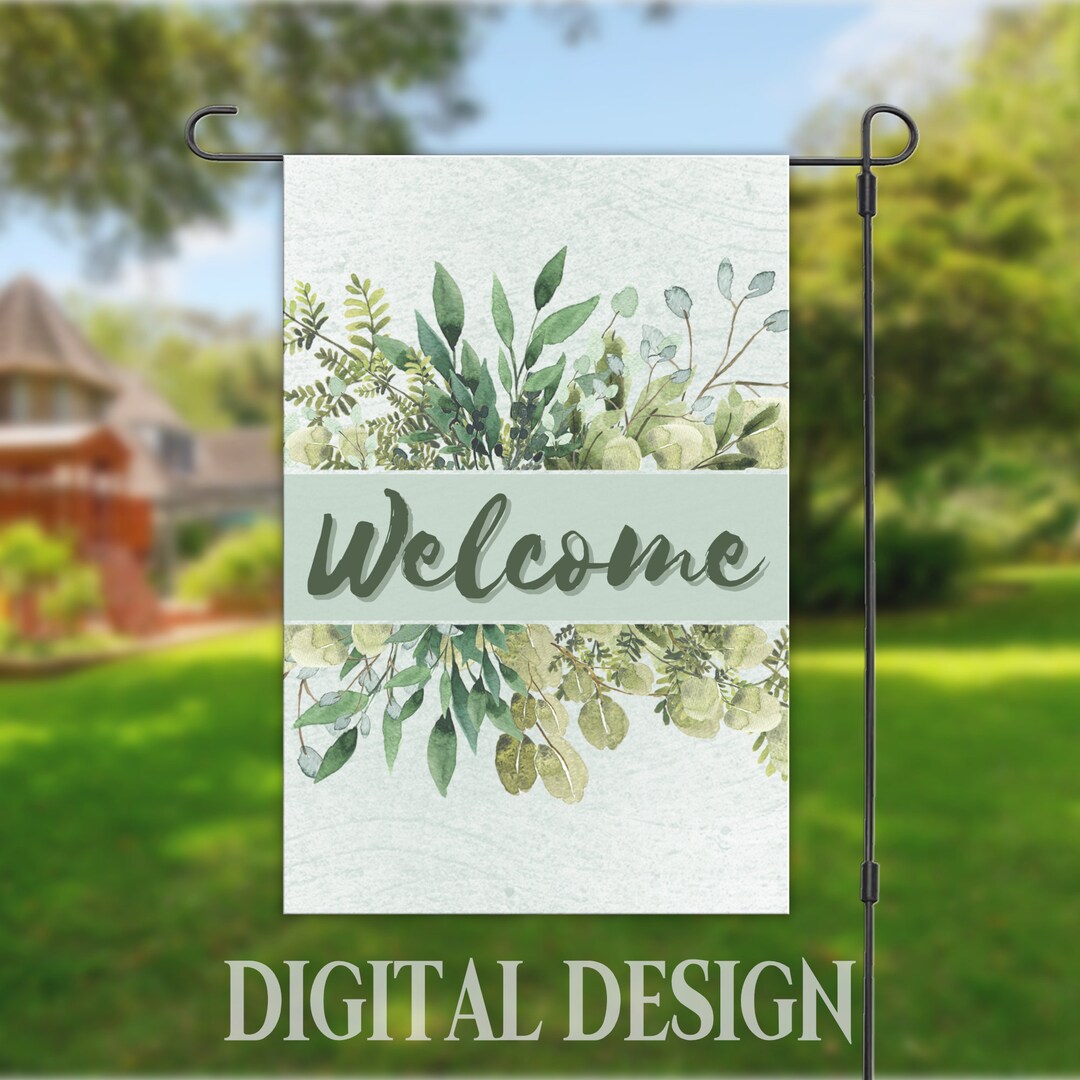 Welcome Garden Flag PNG, Garden Flag PNG, Green Floral Garden Flag ...
