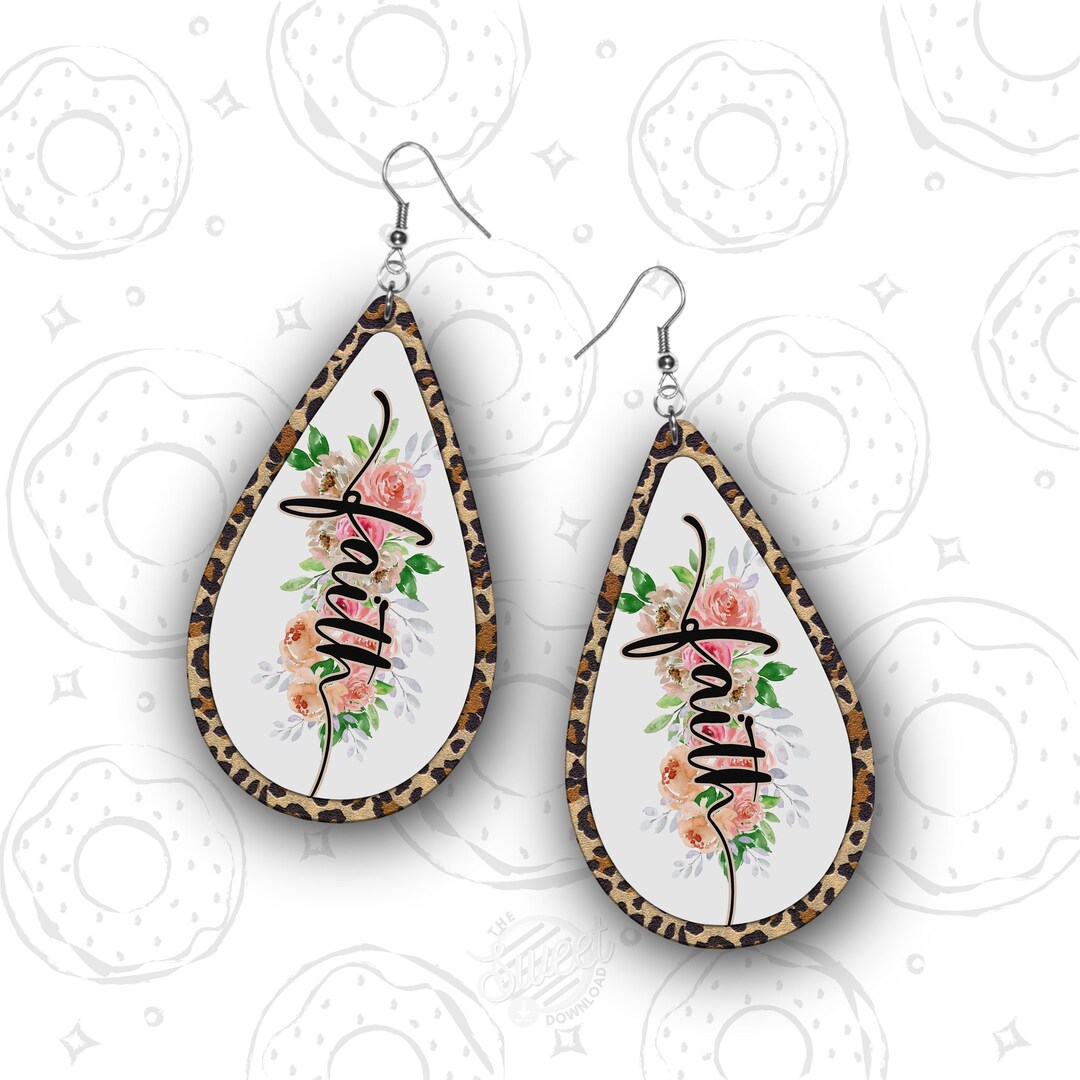 Christian Earring Sublimation Design, Faith Cross Teardrop Earring ...
