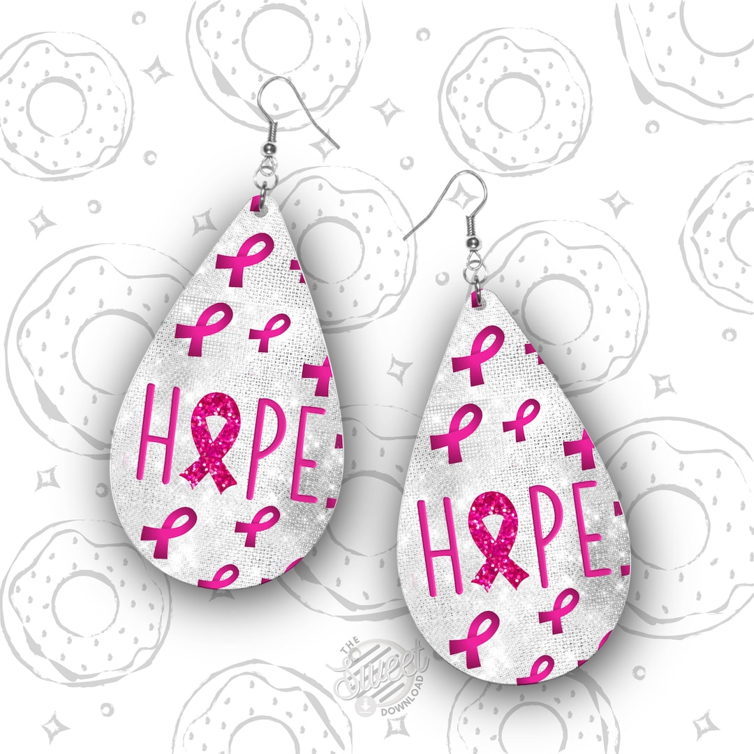 Hope Pink Ribbon Sublimation Earring, Breast Cancer Awareness Earring ...