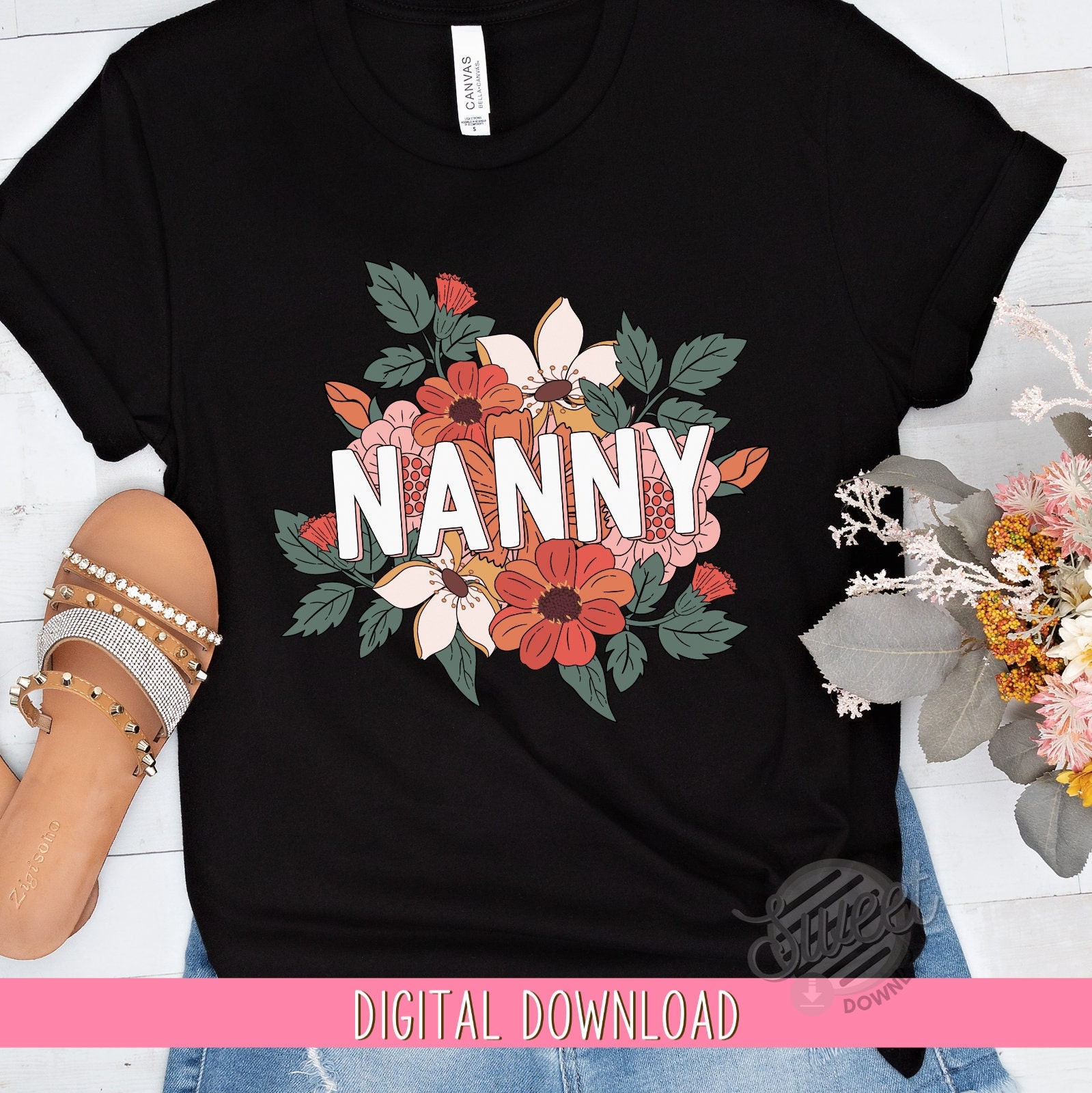 Nanny PNG, Floral Nanny Sublimation Design, Mother's Day Shirt Design ...