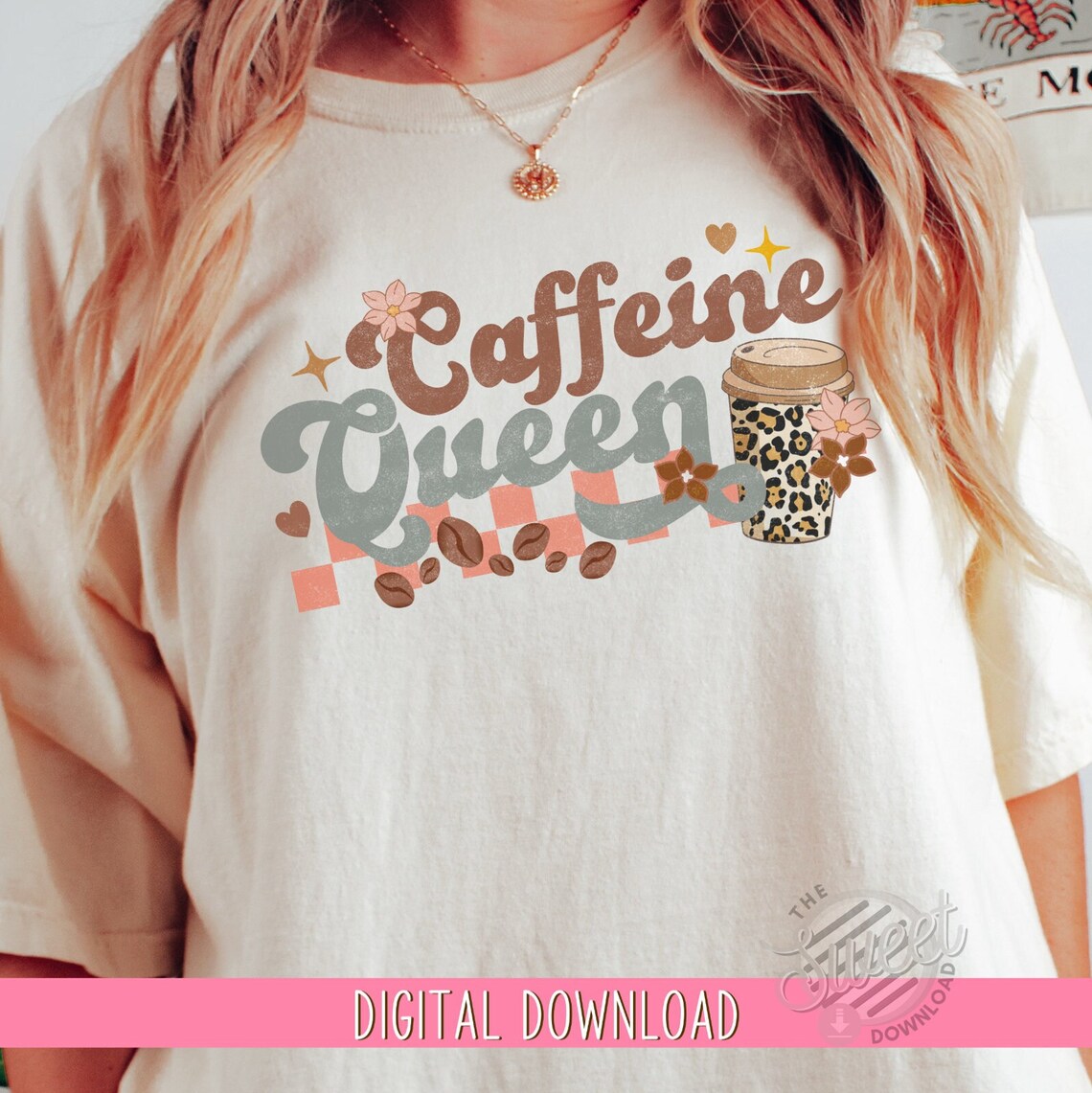 Caffeine Queen PNG, Funny Sublimation Design, Retro Shirt Design ...