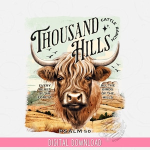 Western PNG, Christian PNG, Cattle Thousand Hills DTF Shirt Design ...