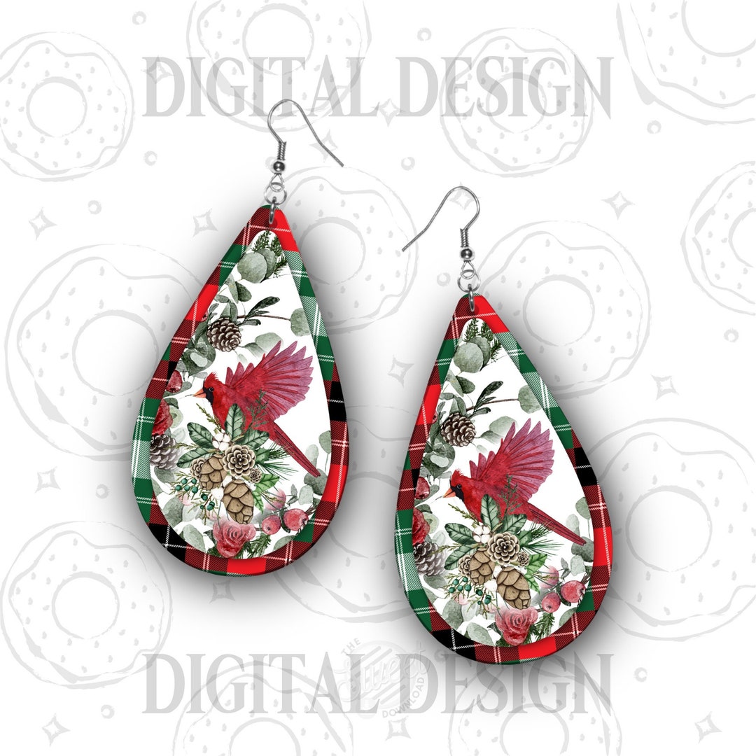Christmas Earring PNG, Cardinal Drop Earring Design, Sublimation ...