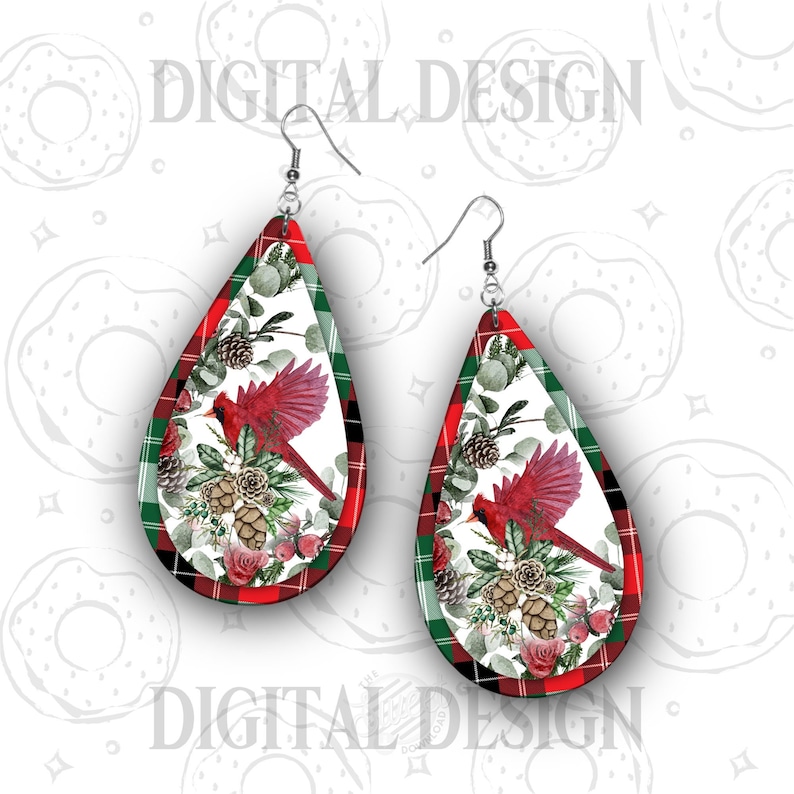Christmas Earring PNG, Cardinal Drop Earring Design, Sublimation ...