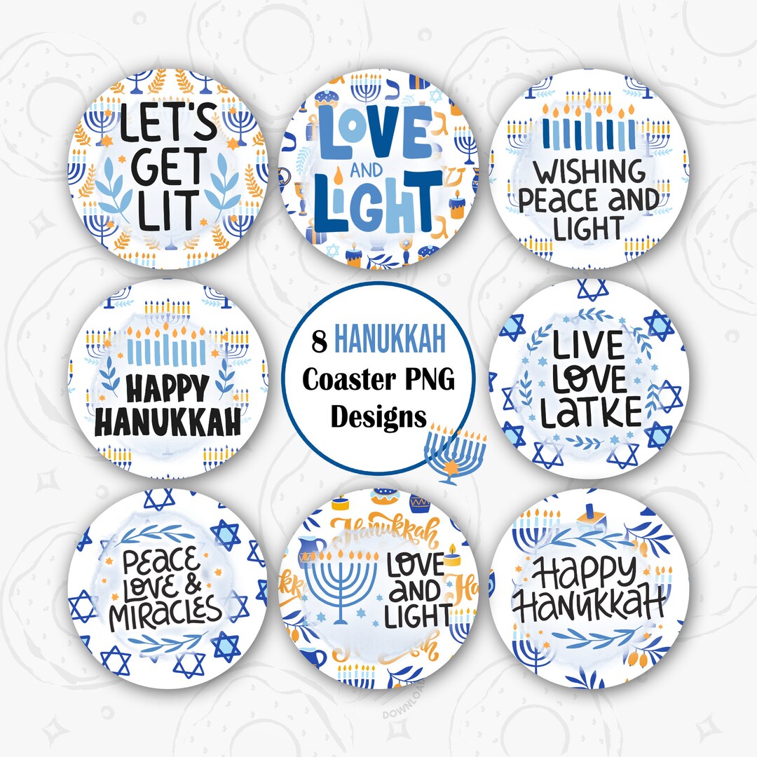 Hanukkah Car Coaster PNG, Jewish Holiday Car Coaster Sublimation Design ...