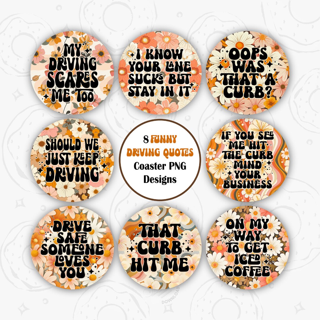 Funny Car Coaster PNG, Retro Sublimation Car Coaster Design, Driving ...