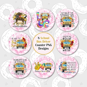 Bus Driver Car Coaster PNG, School Bus Sublimation Coaster, Back to ...