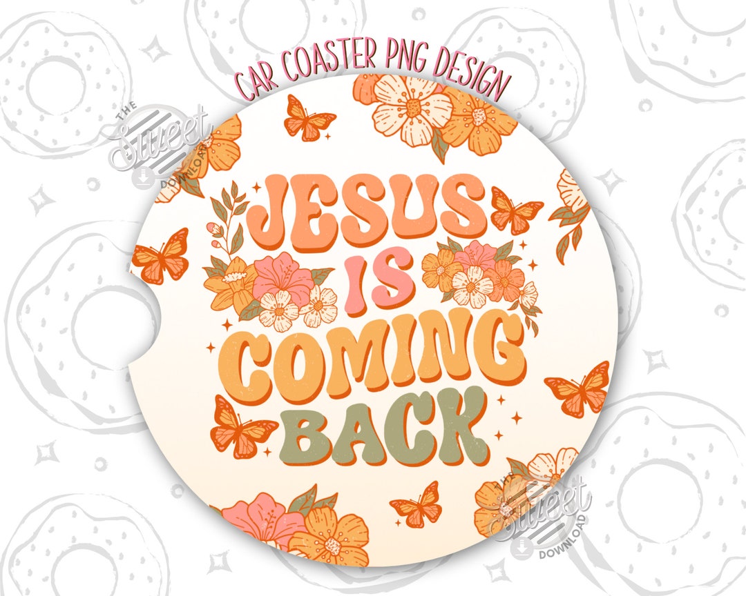 Jesus Car Coaster PNG, Christian Car Coaster Sublimation Design, Retro ...