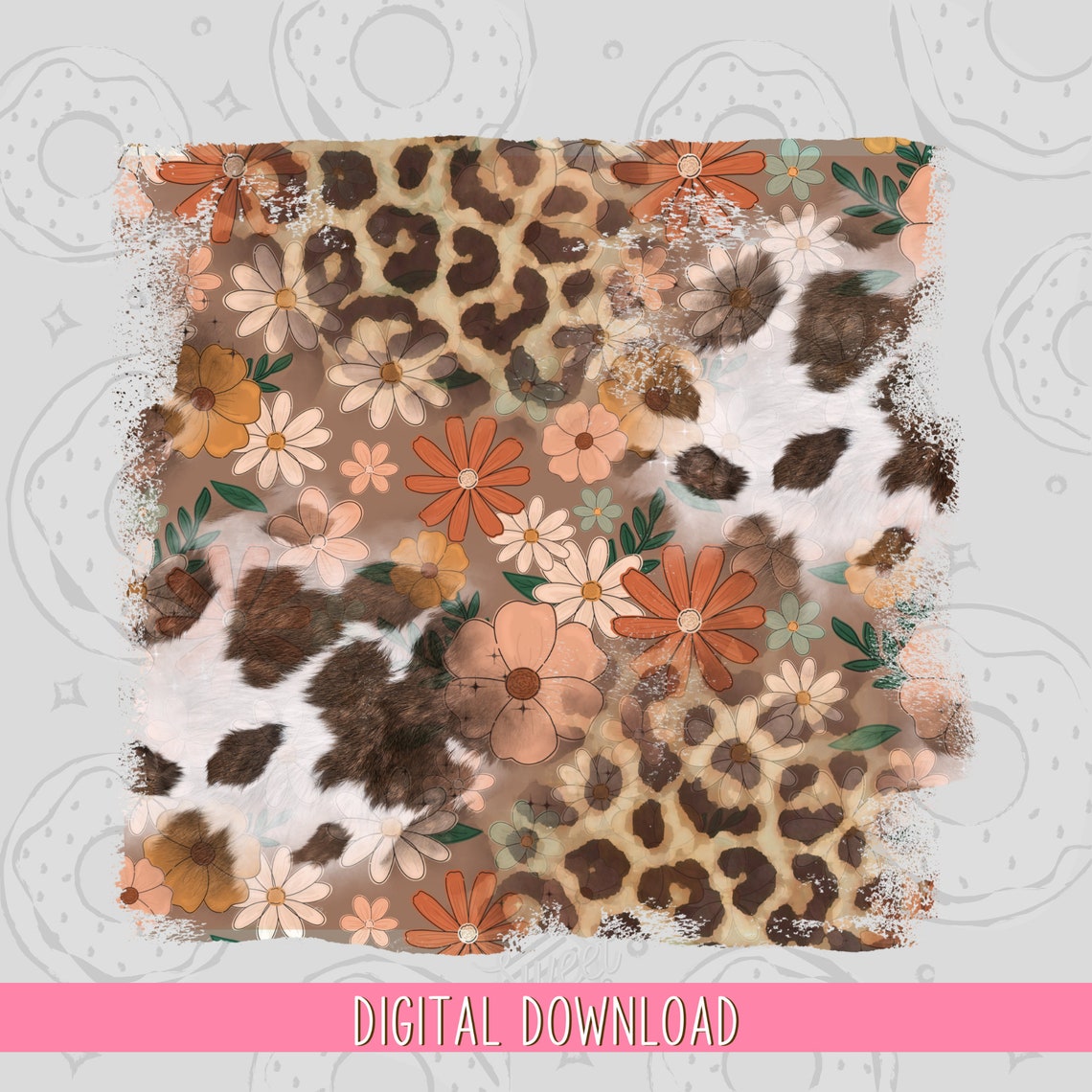 Western Background PNG, Boho Western Sublimation Patch, Floral Bleach ...