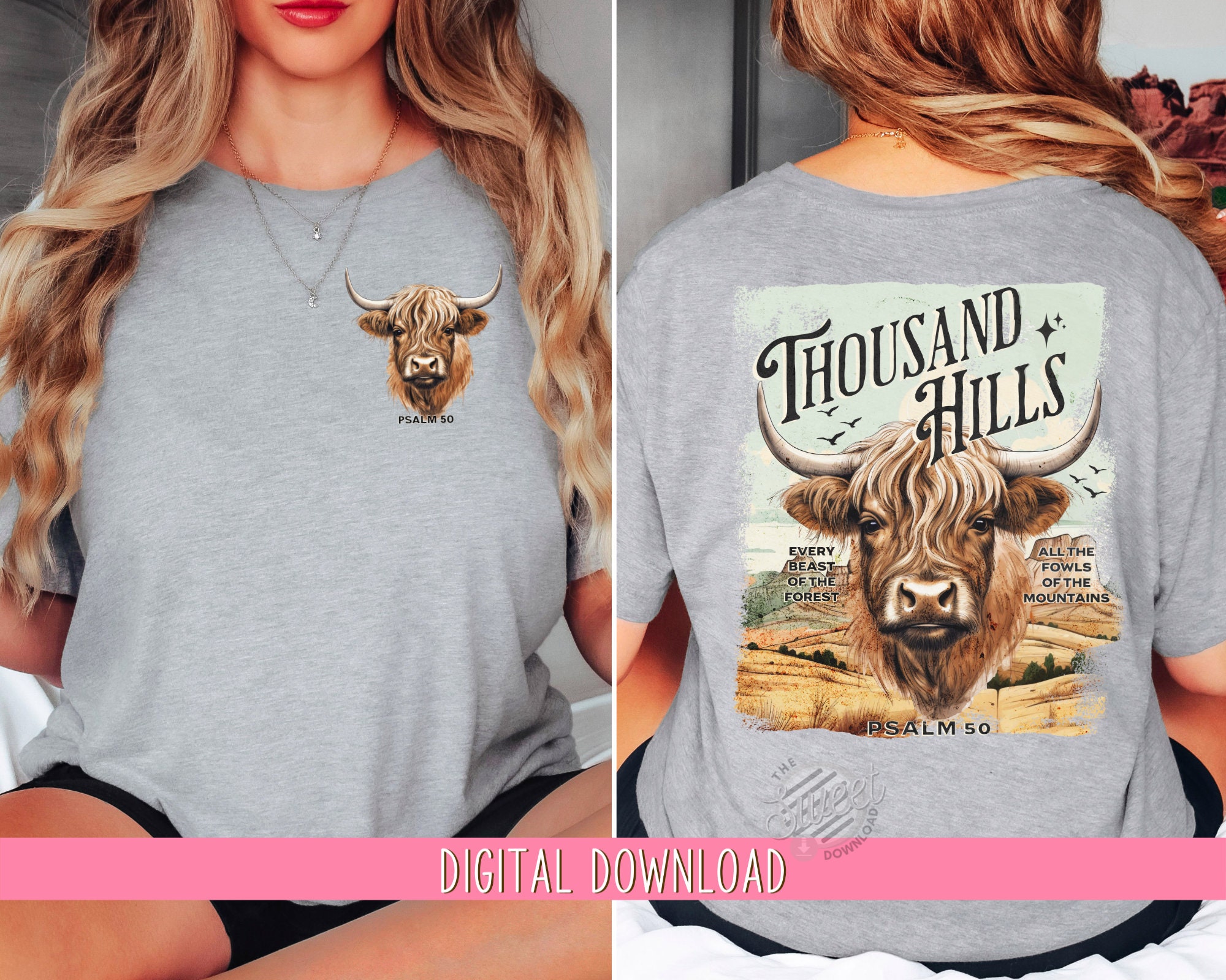 Western Christian PNG, Cattle Thousand Hills DTF Shirt Design, Psalm ...