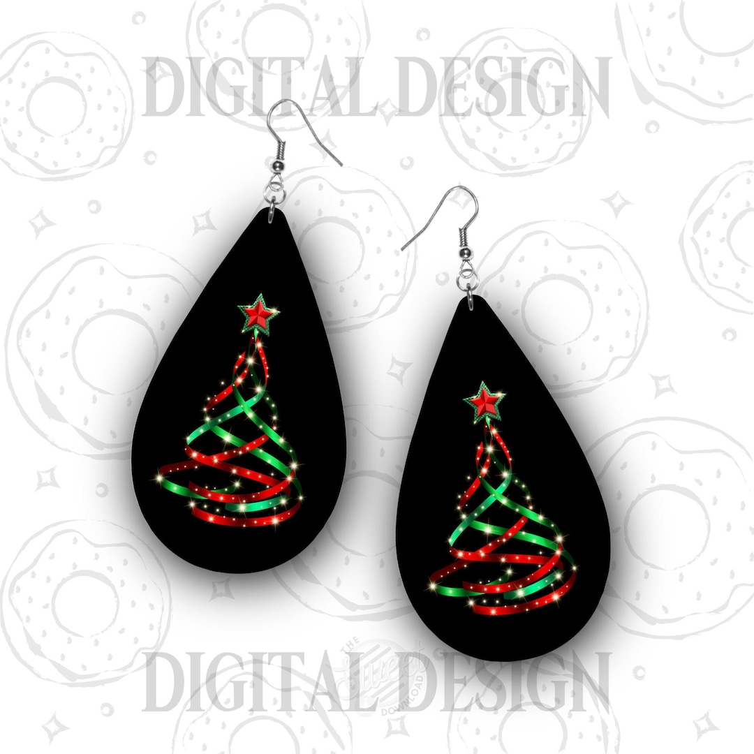 Christmas Earring PNG, Christmas Tree Sublimation Earring, Red and ...