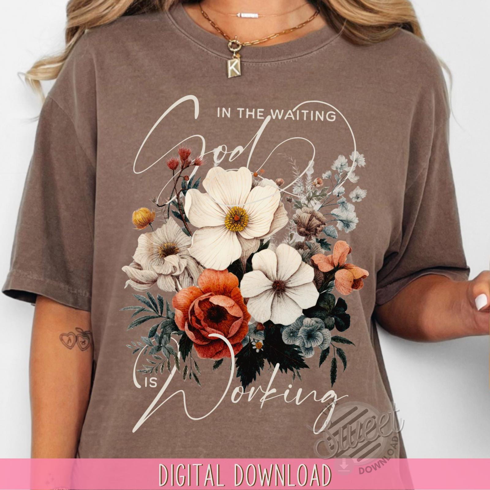 Christian PNG, in the Waiting God is Working Sublimation Design, Floral ...