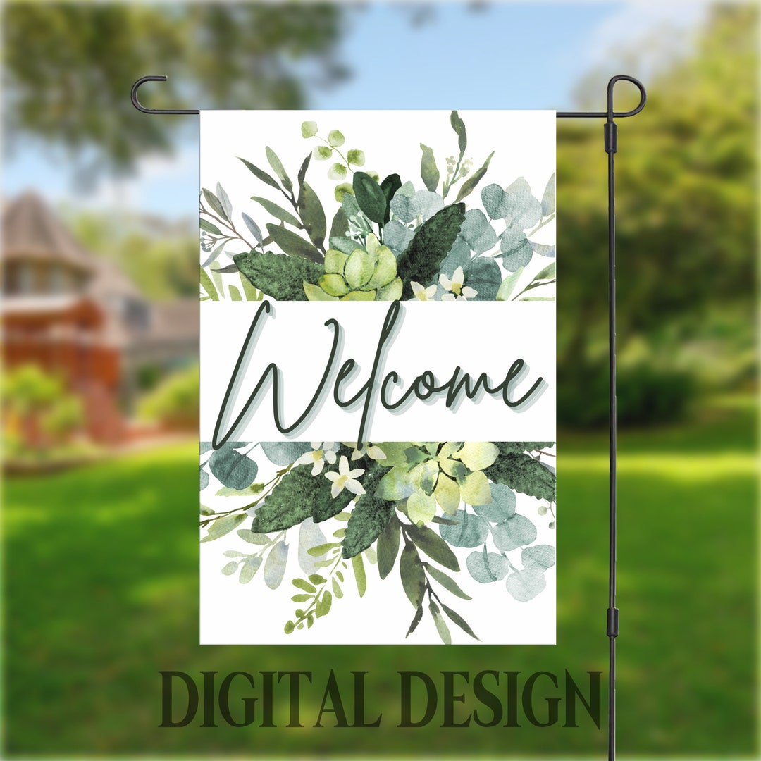 Welcome Garden Flag PNG, Garden Flag PNG, Green Floral Garden Flag ...