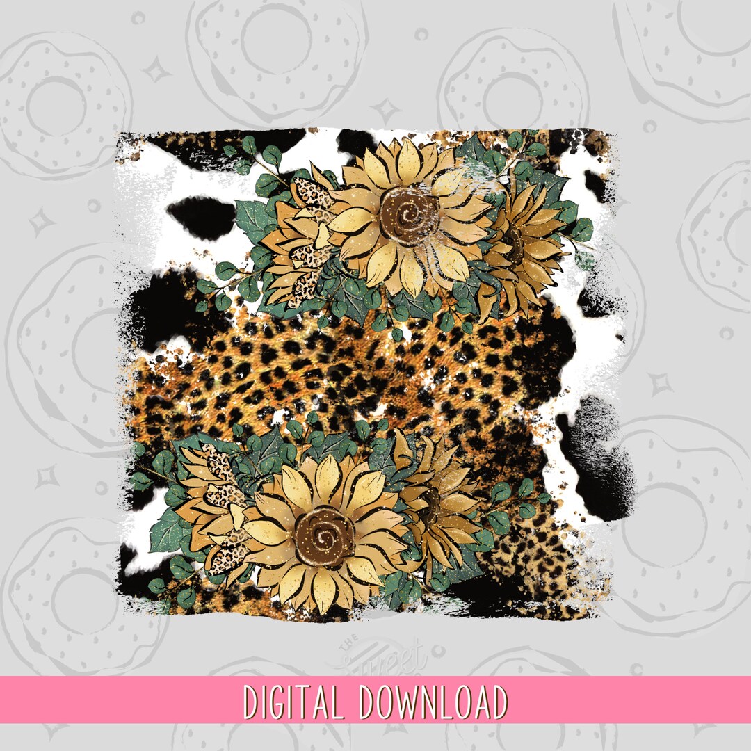 Cowhide Sunflower Background PNG, Leopard Print Sublimation Design ...