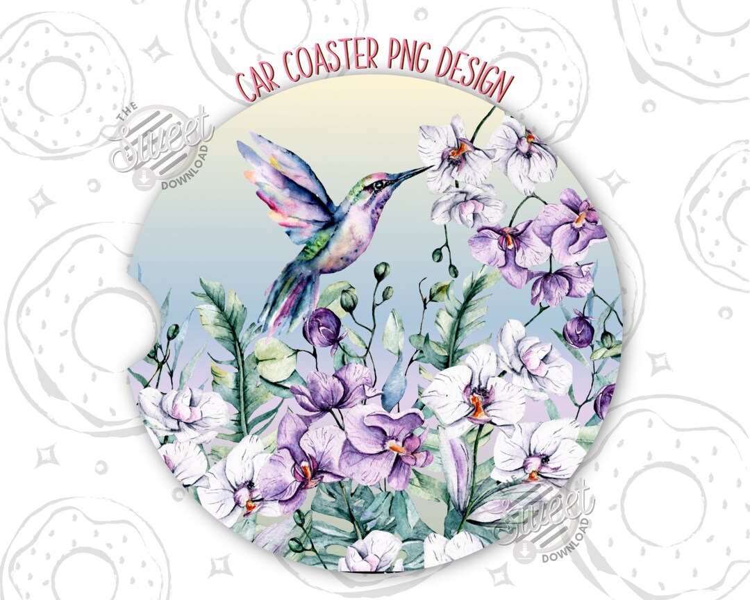 Hummingbird Car Coaster PNG, Orchid Sublimation Car Coaster Design ...