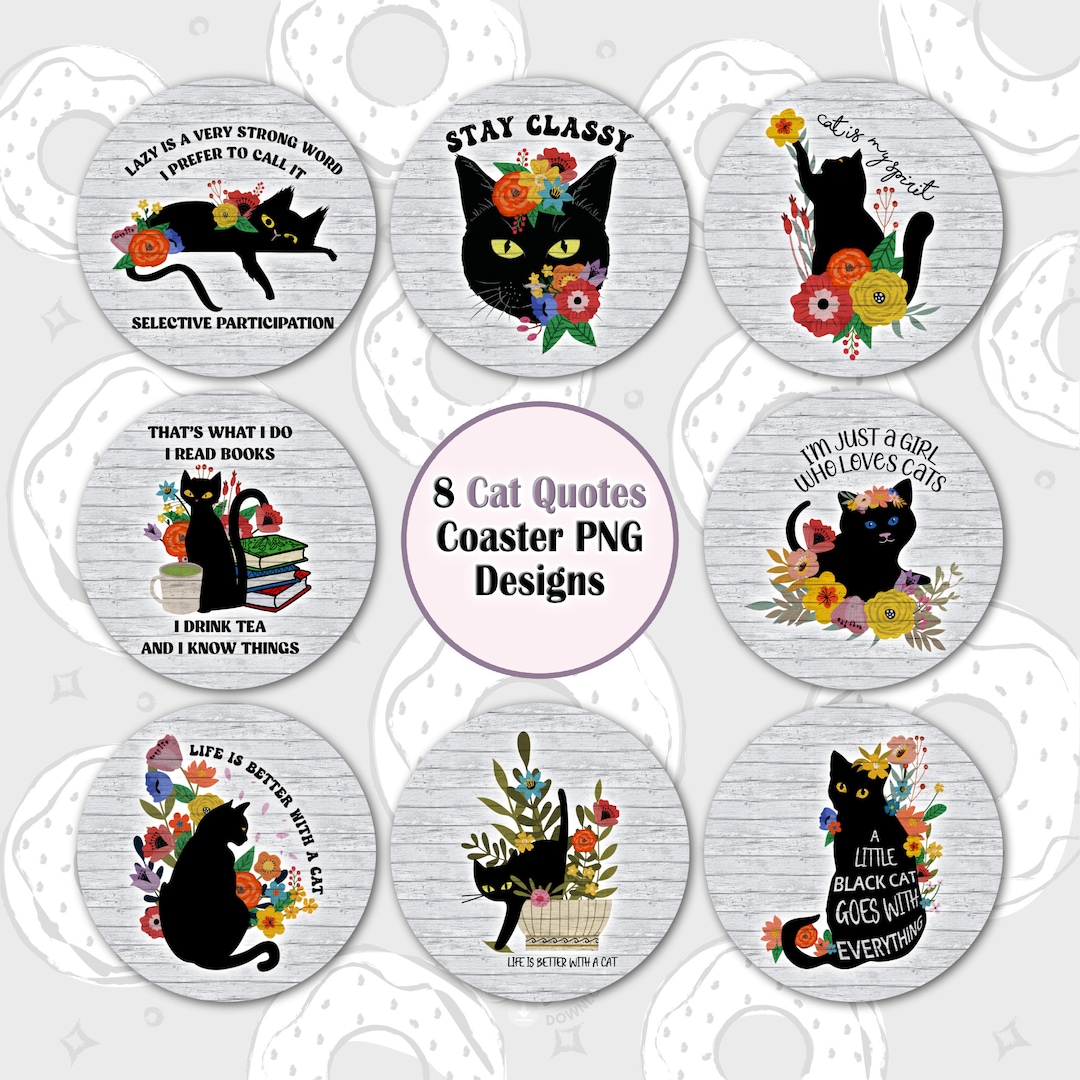 Cat Car Coaster PNG, Funny Cat Sublimation Coaster, Black Cat Coaster ...