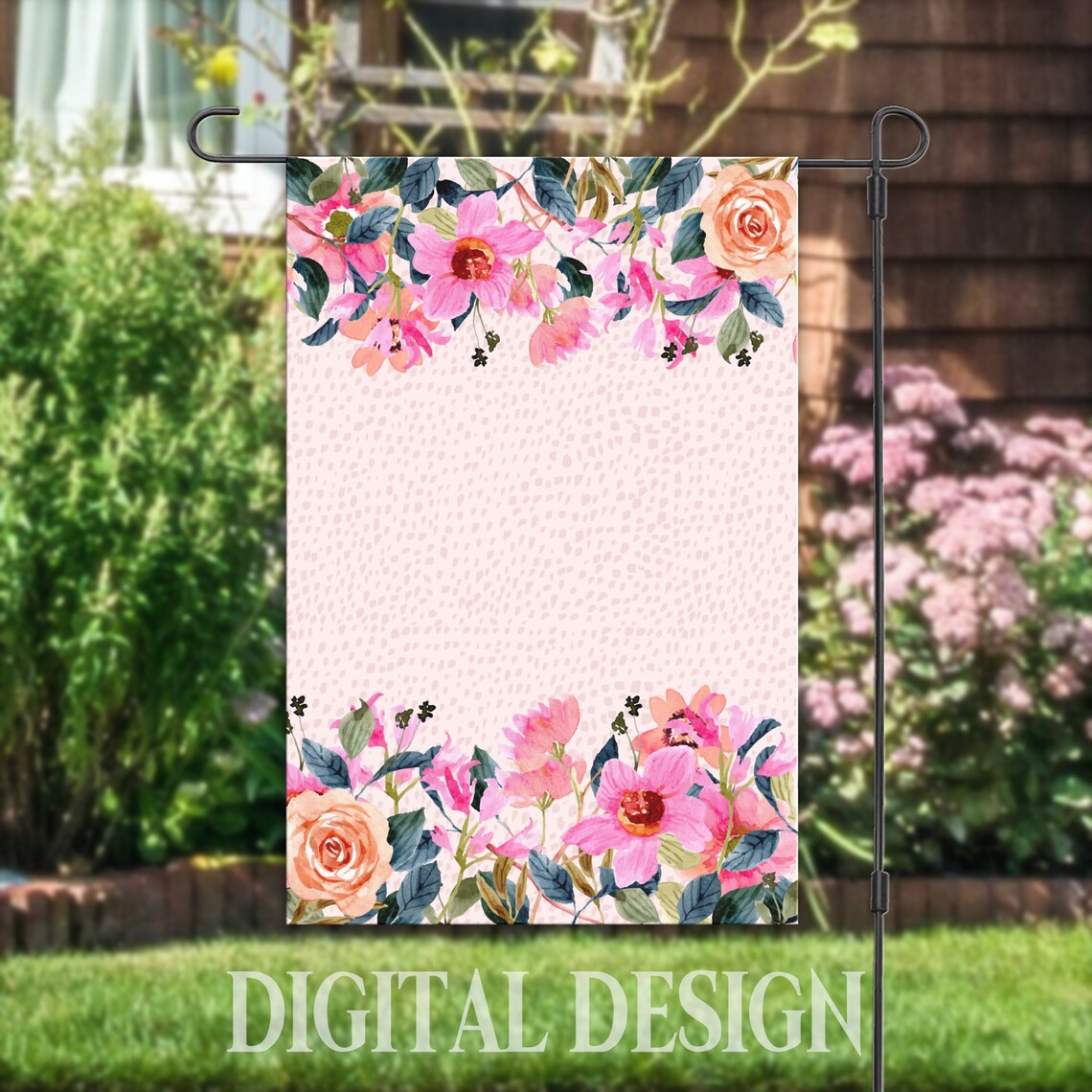 Personalized Garden Flag PNG, Blank Garden Flag Design, Pink Floral ...