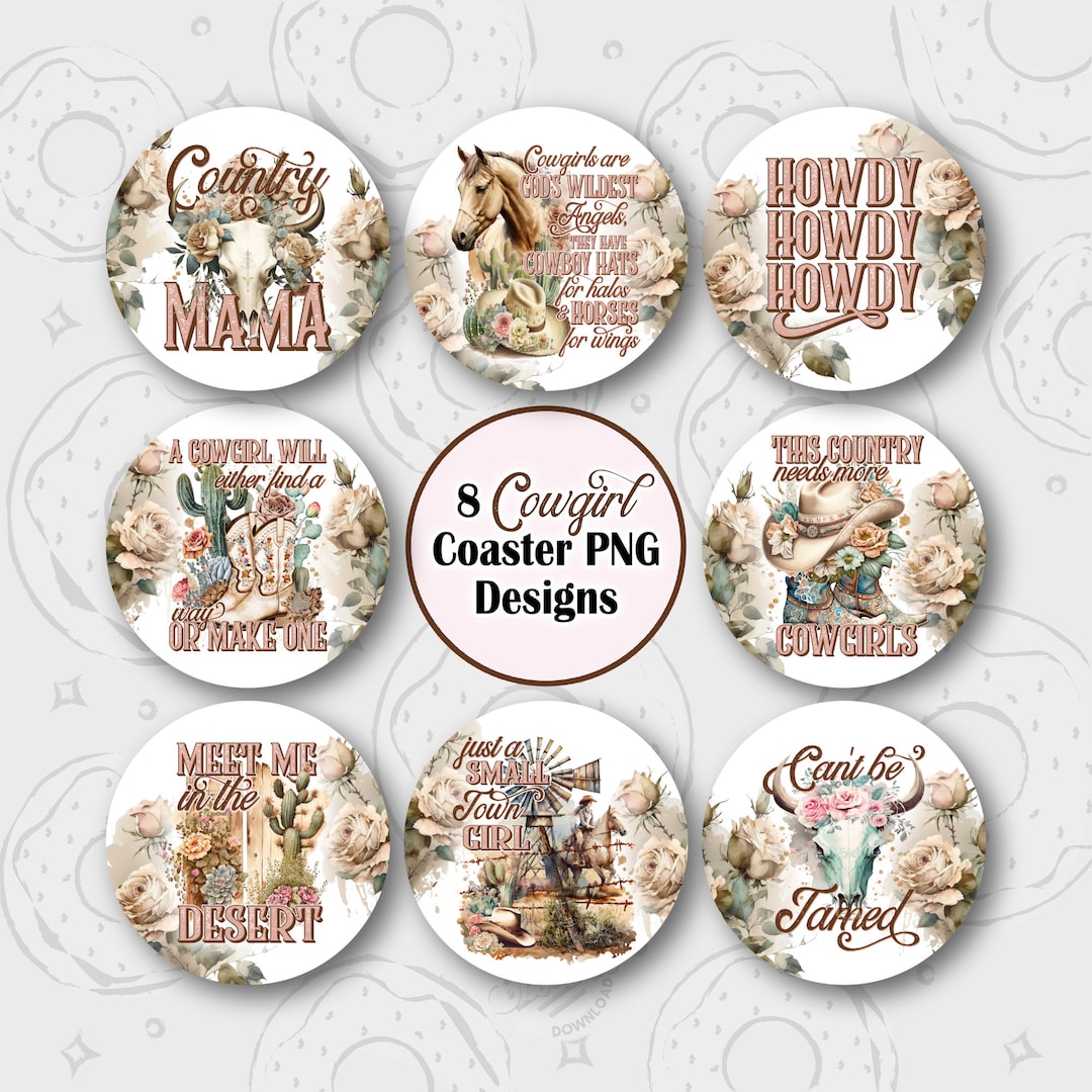 Cowgirl Car Coaster PNG, Western Car Coaster Sublimation Design, Howdy ...
