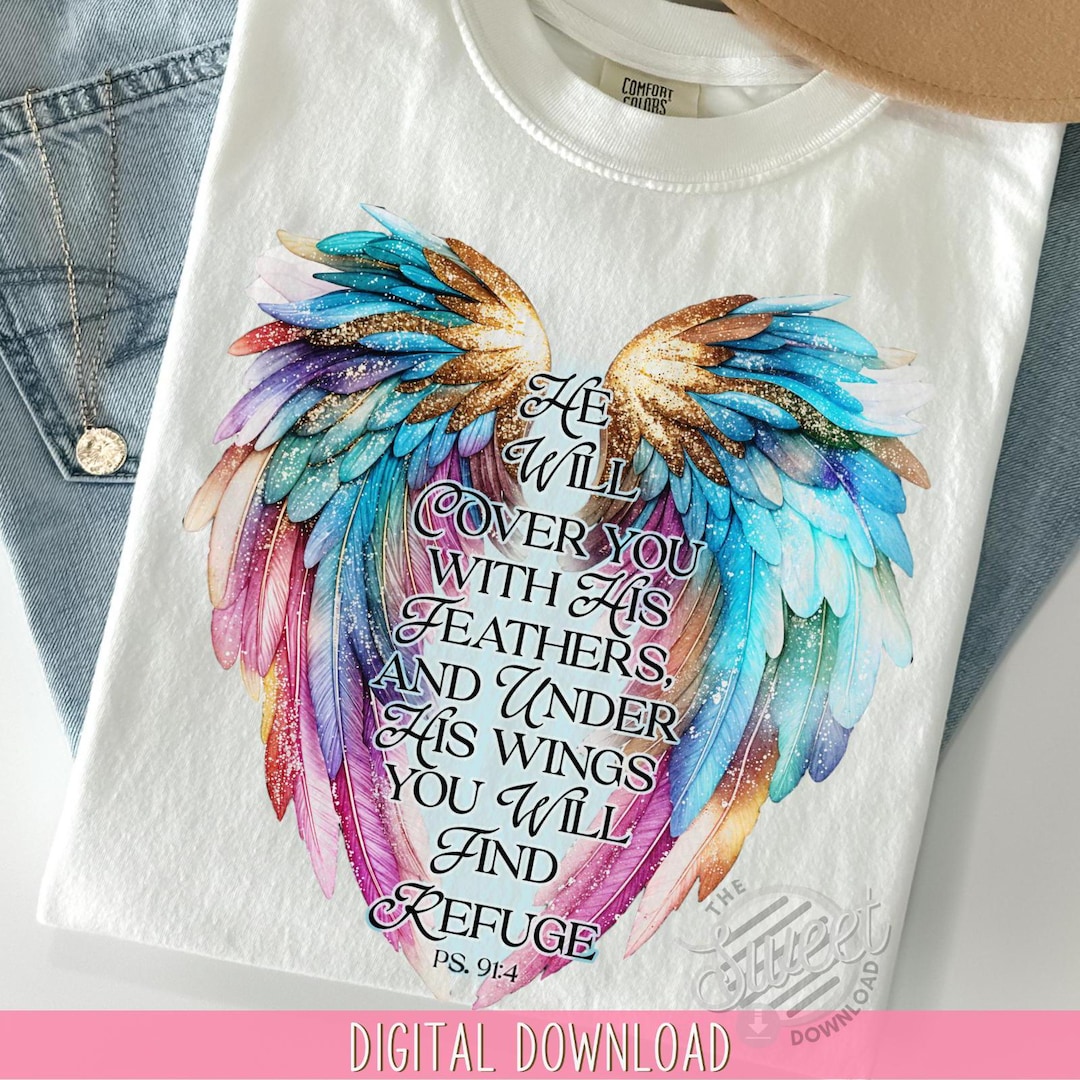 Under His Wing Christian PNG, Colorful Angel Wings Sublimation Design ...