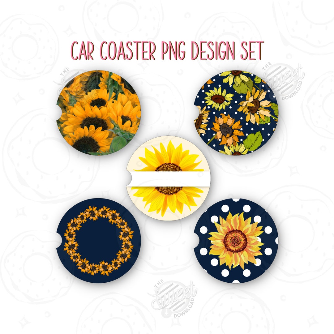 Fall Car Coaster PNG, Sunflower Car Coaster Digital Design, Sunflower ...