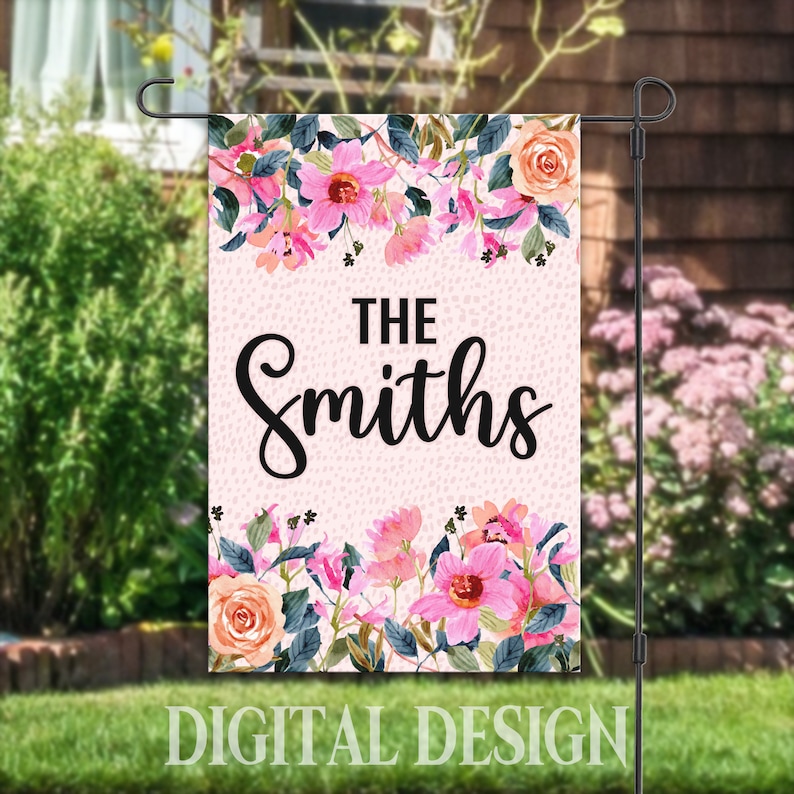 Personalized Garden Flag PNG, Blank Garden Flag Design, Pink Floral ...