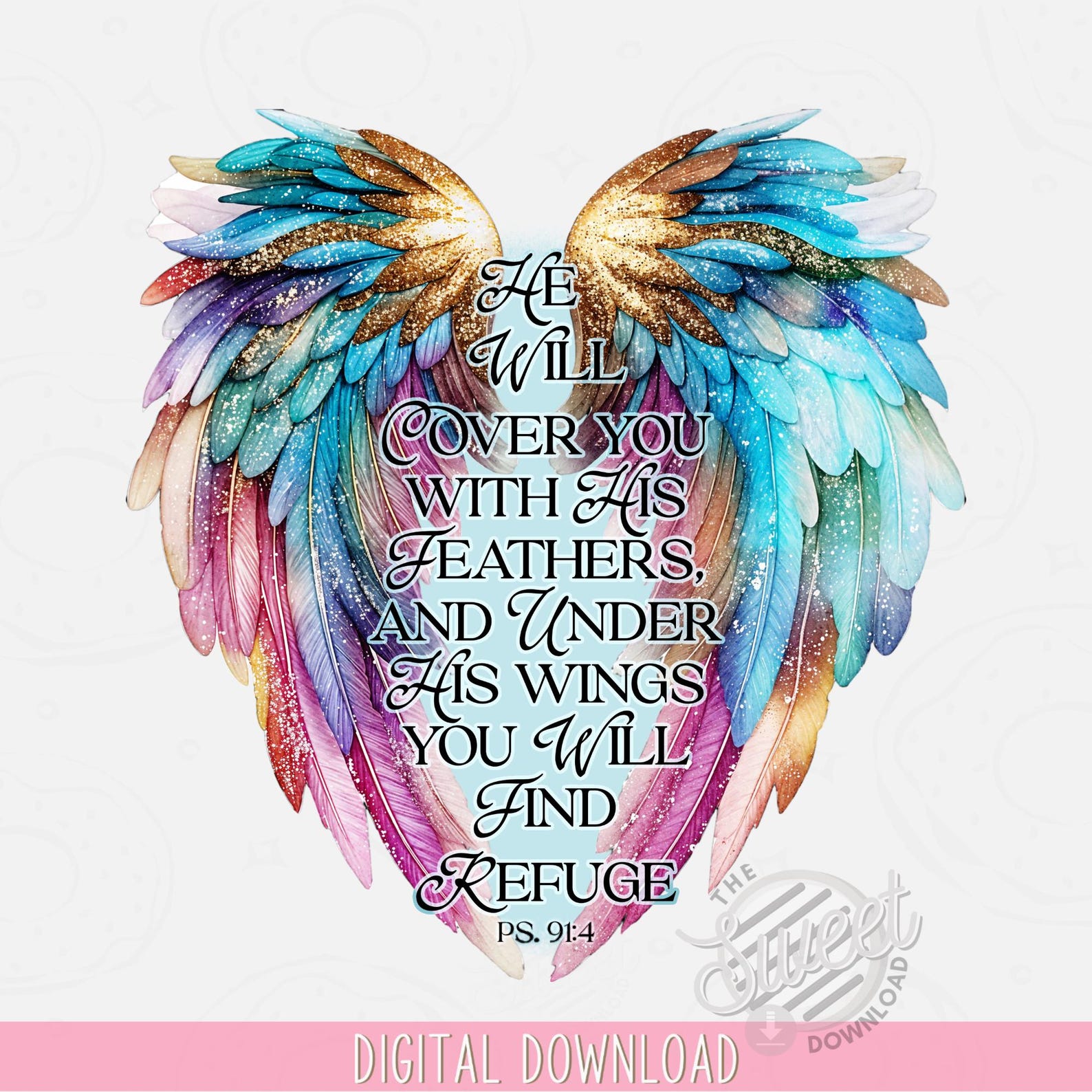 Under His Wing Christian PNG, Colorful Angel Wings Sublimation Design ...