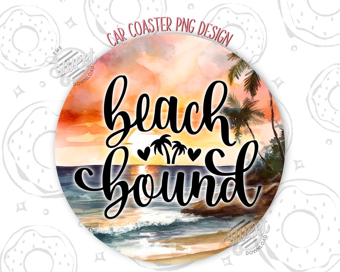 Beach Car Coaster Sublimation Design, Ocean Car Coaster PNG, Beach ...